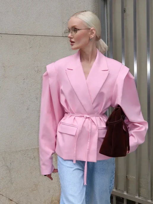 Пиджак оверсайз удлиненный с поясом Leroy style